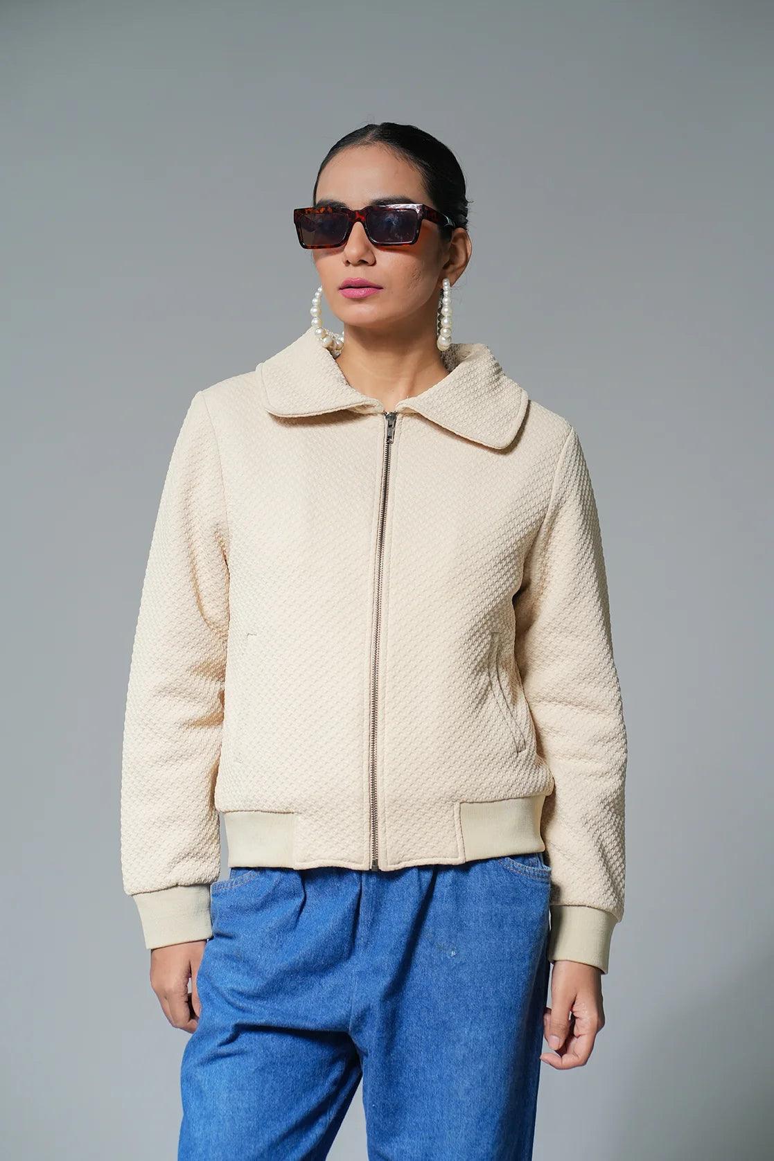 Buy Women’s Beige Structured Fabric Jacket with Quilted Lining Online ...